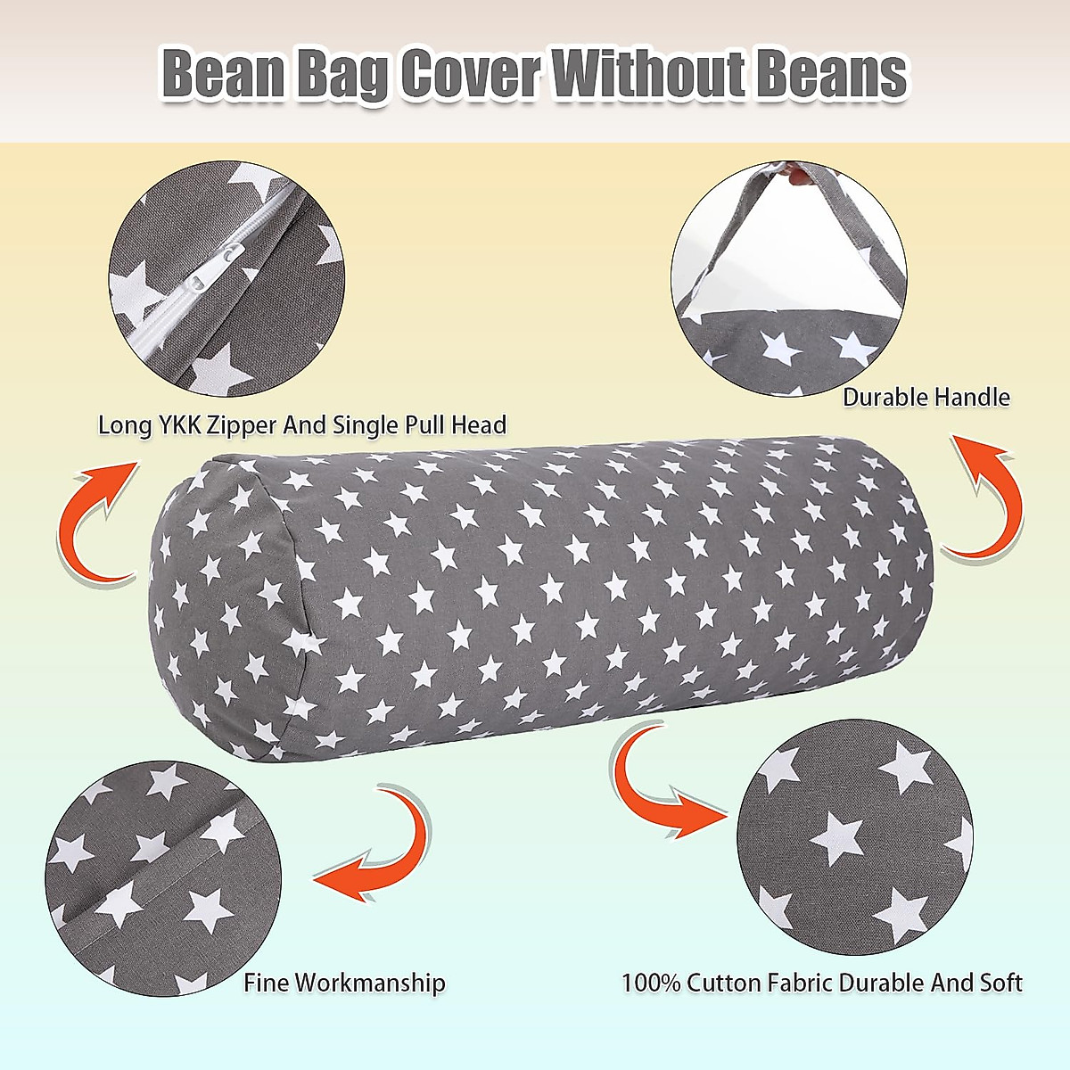 SANFERGE Stuffed Animal Storage Bean Bag Chair Cover (No Filler), Cylinder Plush Toy Storage Stuff and Sit Seat for Kids Boys and Girls, Canvas Large Soft Sit & Play Sofa with YKK Zipper