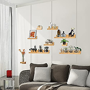 DGDCDV Floating Shelves Wall Mounted, Rustic Natural Bamboo Wood Wall Shelves for Storage, Farmhouse Hanging Edge Shelf for Bathroom Bedroom Kitchen Office Living Room, Set of 3 Different Sizes