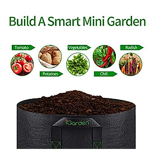 iGarden Grow Bags Tall, 10 Gallon Grow Pots 6 Pack with Handles, Heavy Duty 320G Thickened Nonwoven Fabric Plant Bag for Vegetables