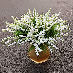 12 Pcs Lily of The Valley, Artificial Faux White Bell Flowers Wind Chime Orchid Wedding Bouquet May Flower for Home Garden Wedding Party Decor