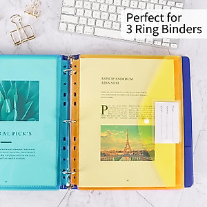 EOOUT 30pcs Binder Pocket, Binder Pockets for 3 Ring, Binder Folders, 11 Holes, Letter Size, Snap Button Pouch with Label for School, Home and Office