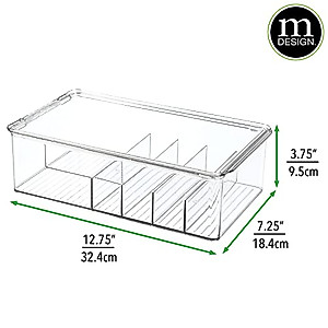 mDesign Stackable Plastic Storage Organizer Container Box for Kitchen Cabinets, Pantry, Countertops - Holds Kids, Child/Toddler Mealtime Sets, Small Accessories - 6 Sections - BPA Free - Clear