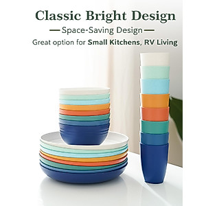 GENLGE Plastic Drinking Cups Reusable 12 OZ, Wheat Straw Cups Unbreakable Cups for Kitchen - BPA Free Cups Dishwasher Safe Plastic Tumbler Cups Set of 8