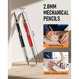 Nicpro 5 Pack Mechanical Carpenter Pencil Set with 76 Refills & Carbide Scribe Tool, Solid Deep Hole Carpenter Markers Woodworking Pencils with Built-in Sharpener for Construction Architect -With Case
