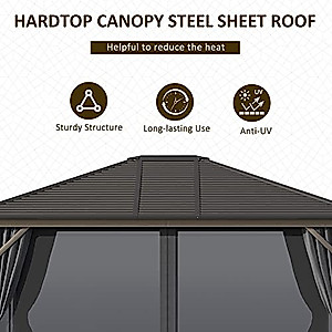 Outsunny 10' x 12' Hardtop Gazebo Canopy with Galvanized Steel Roof, Aluminum Frame, Permanent Pavilion Outdoor Gazebo with Hooks, Netting and Curtains for Patio, Garden, Backyard, Gray