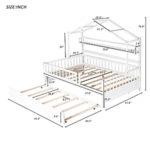 Harper & Bright Designs Full House Bed with Trundle, Wood Full Kids Bed Frame with Shelf, Full Size House Bed for Kids with Roof for Girls, Boys,No Box Spring Needed (Full, White)