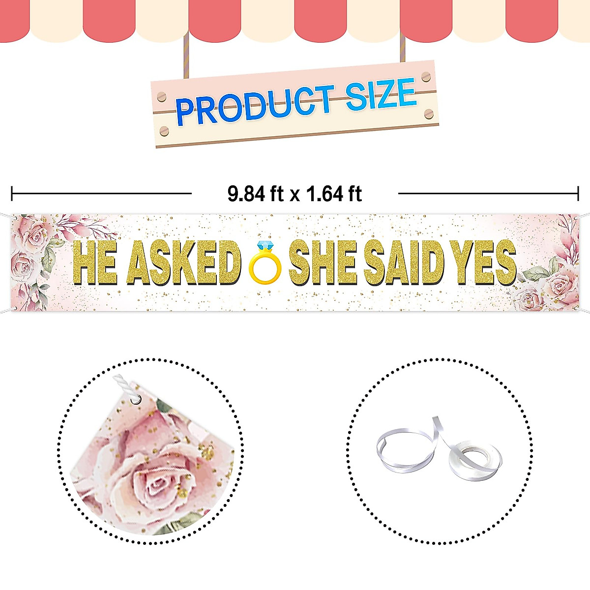Helewilk He Asked She Said Yes Banner/Large Wedding Engagement Party Decoration Banner/Bridal Shower Yard Sign Backdrop Decor/Wedding Party Supplies Ideas and Gifts