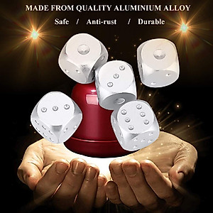 5pcs Table Game Dice, Aluminium Alloy Table Game Poker Games Dices Set with Storage Box for Table Games Poker Monopoly(Silver-Rectangle Box)