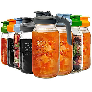 County Line Kitchen Glass Mason Jar Pitcher with Lid - Wide Mouth, 2 Quart (64 oz / 1.9 Liter) - Heavy Duty, Leak Proof - Sun & Iced Tea, Cold Brew Coffee, Breast Milk Storage, Flavored Water & More