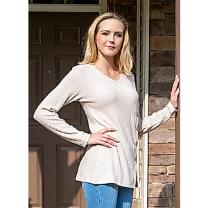 Dimur Fall Sweaters for Women 2023 V Neck Long Sleeve Shirts Going Out Tops 2023 Apricot Small