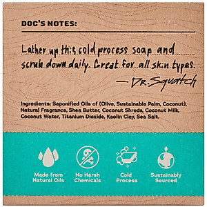 Dr. Squatch All Natural Bar Soap for Men with Light Grit, Coconut Castaway 5 Ounce (Pack of 1) 0.02 pounds