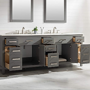 LUCA Kitchen & Bath LC84PGW Tuscan 84" Double Bathroom Vanity Set in Pottery White Quartz Top with Gray Veins and Sink