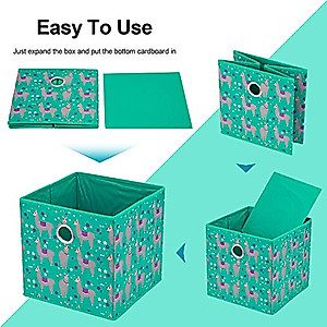 i BKGOO Foldable Storage Cube Drawer Bins Set of 4 Collapsible Fabric Storage Boxes with Round Metal Grommets for Organizing Shelf Nursery Home Closet Green, 10x10x10 inch