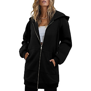 StunShow Womens Hoodies Black Zip Up Hoodie Women Y2k Oversized Casual Sweatshirts for Teen Girls 2023 Fall Jacket With Pocket Black M
