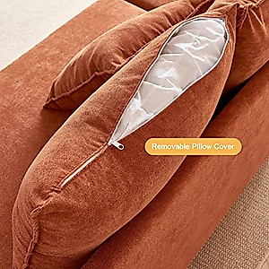 Seegool Corner Sectional Couch for Living Room, Right Hand Facing Curved Sofa Polyester Fabric Wood Frame with Wood Legs for Bedroom, Office, Apartment, Orange