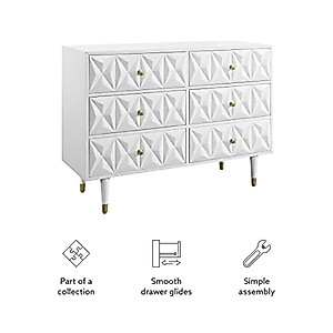 Linon Home Décor Sheerah Six Drawer Geo Texture White Dresser, Gold