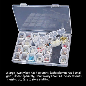 3 Pack 28 Grids Clear Plastic Organizer Box Plastic Jewelry Box Movable Dividers Earring Storage Containers Diamond Painting Storage Case for Cross Stitch Accessories, Nails, Sewing Supplies