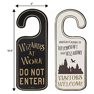 Harry Potter Double-Sided Reversible Wood Door Hanger - Wizards at Work and Hogwarts Vistors Welcome
