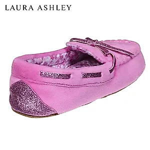 Laura Ashley Kids Girls Fleece Glitter and Bow Moccasins Fuschia 2/3