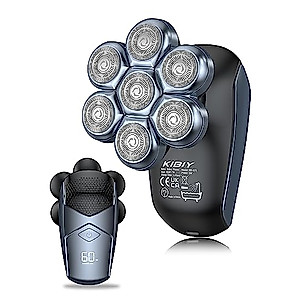 Detachable Head Shavers, Kibiy Electric Razor IPX7 Waterproof for Bald Men, Wet/Dry LED Display Rechargeable 7D Rotary Shaver Grooming Kit with Type-C Charge