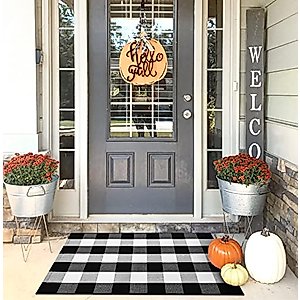 KOZYFLY Buffalo Plaid Area Rugs 2x3 Ft Black and White Checkered Rug Washable Front Door Mat Hand Woven Cotton Outdoor Rug Small Rug for Front Porch Kitchen Entryway Patio Bathroom