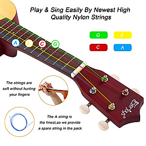 Everjoys Soprano Ukulele Beginner Pack-21 Inch w/Rainbow String Free Online Lesson Gig Bag Fast Learn Songbook Digital Tuner Pick All in One Kit