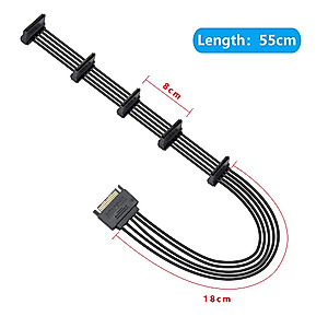 GELRHONR 15Pin SATA Male to 5 x 15 Pin SATA Female Hard Drive Power Right Angle Splitter Adapter Cable Extension Cable for Hard Disk 50CM