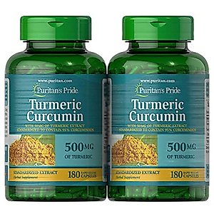 Puritan's Pride Turmeric Curcumin 500 Mg Contains Antioxidants, 180 Count (Pack of 2), Total 360 Count