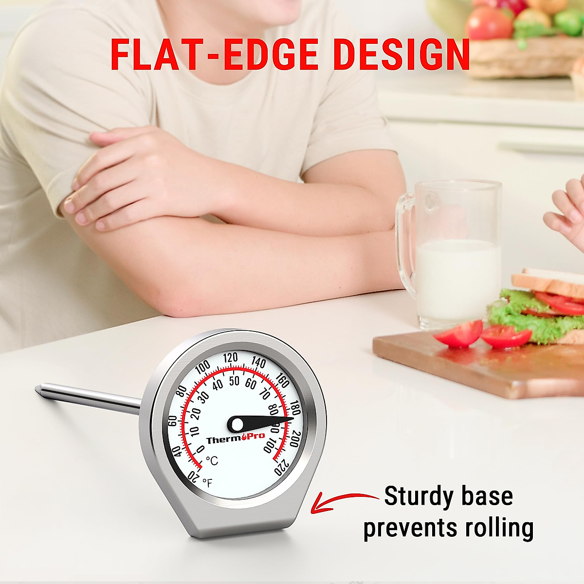 ThermoPro Dial Instant Read Meat Thermometer for Cooking, Grill Food Thermometer with Glass Lens, Portable Kitchen Thermometer with 5'' Stainless Steel Probe for Liquid, Steak, Turkey Temp Checking