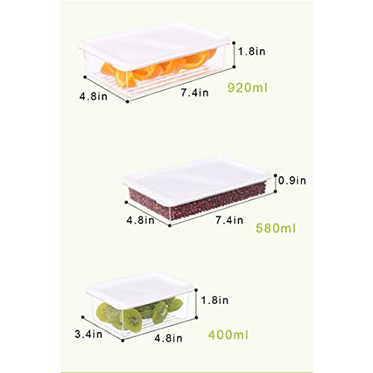 JCXivan 4 Refrigerator Organizer Bins with Lids , Meal Prep Containers Reusable, Food Storage for Kitchen Fridge Organizing Sliced Cheese,Fruit,Bacon, Plastic Stackable ,White+Clear