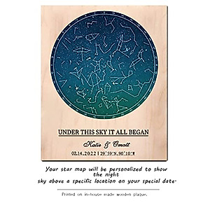 Bohva Gifts for Boyfriend Anniversary Wedding Gift for Him, Valentines Couples Engagement Birthday Gift for Husband, Personalized Gift for Men, Custom Star Map the Night Sky Print On Wood