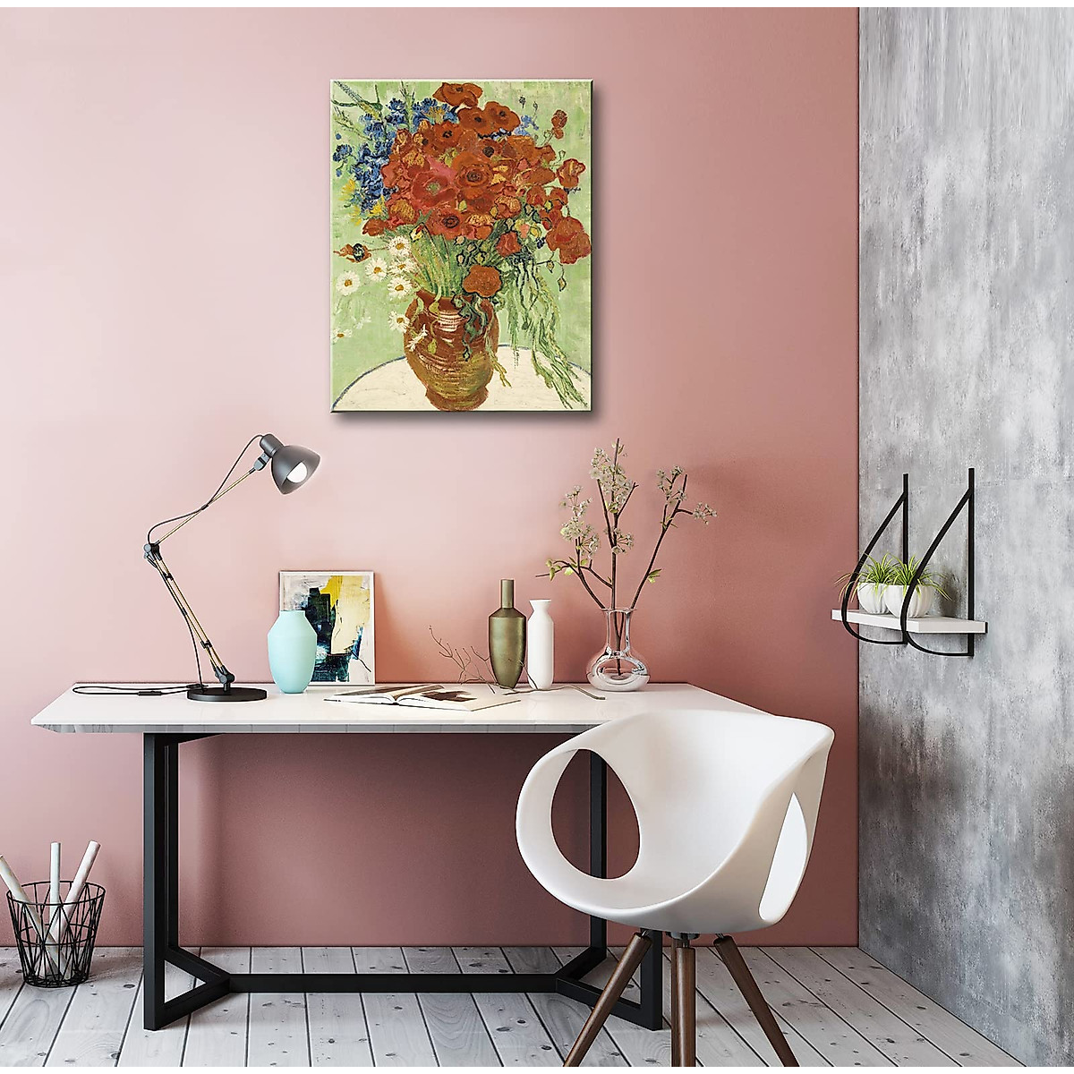 msspart Red Poppies and Daisies by Vincent Van Gogh, Floral Oil Paintings Reproduction Flowers Pictures Artwork, Canvas Wall Art Print for Home Decoration - 12"x16"