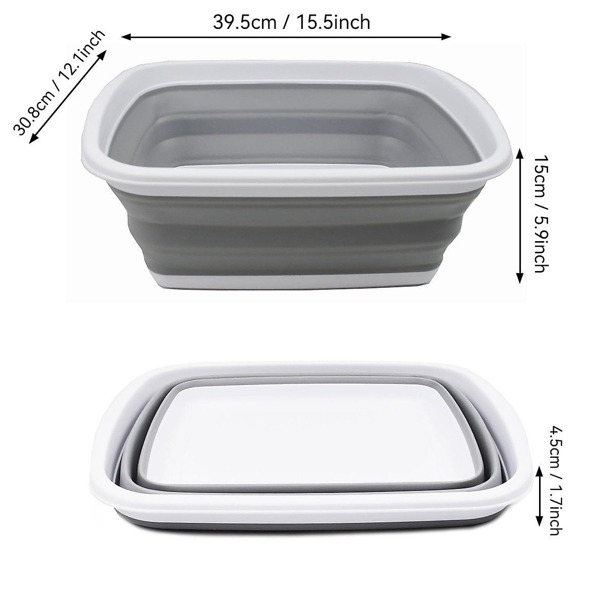 SAMMART 10L (2.6 Gallons) Collapsible Tub - Foldable Dish Tub - Portable Washing Basin - Space Saving Plastic Washtub (White/Grey, 1)