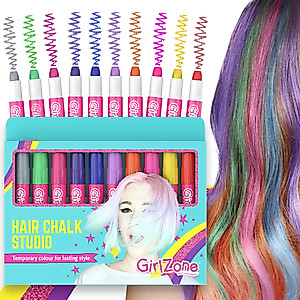 GirlZone Hair Chalks Set, 10-Piece Temporary Hair Chalk For Kids, Easy to Apply and Remove Temporary Hair Color for Kids Dress Up Parties, Role Play, Gift-Ready Vibrant Girls Hair Chalk Set