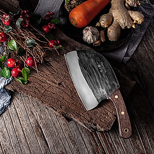 MannyGa Meat Cleaver Knife 6 Inch Serbian Chef Knife Ultra Sharp 5Cr15 Stainless Steel Butcher Knife with Full Tang Handle for Home Kitchen and Outdoor Cooking.