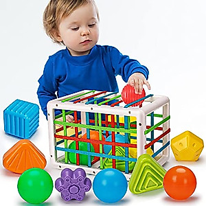 Montessori Shape Sorter Toys for Baby 6-12 Months Color Sorting Sensory Bin Baby Block Fine Motor Skills Toys for 9 10 12 18 Months Newborn Stacking Cube Toys for 1 Year Old Boys Girls Birthday Gifts