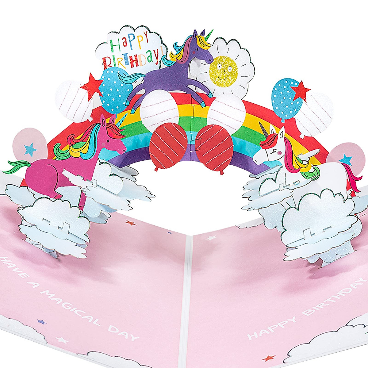 WRAPAHOLIC Pop Up Birthday Card - 3D Popup Card Glitter Rainbow Unicorn - 5.9 Inch x 7.9 Inch