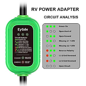 EyGde 4 Prong 30 Amp to 50 Amp RV Generator Adapter with Surge Protector - Patented NEMA L14-30P Twist Lock Male to 14-50R Female Plug, STW Cord with Circuit Analyzer for Generators to 50A RV Camper