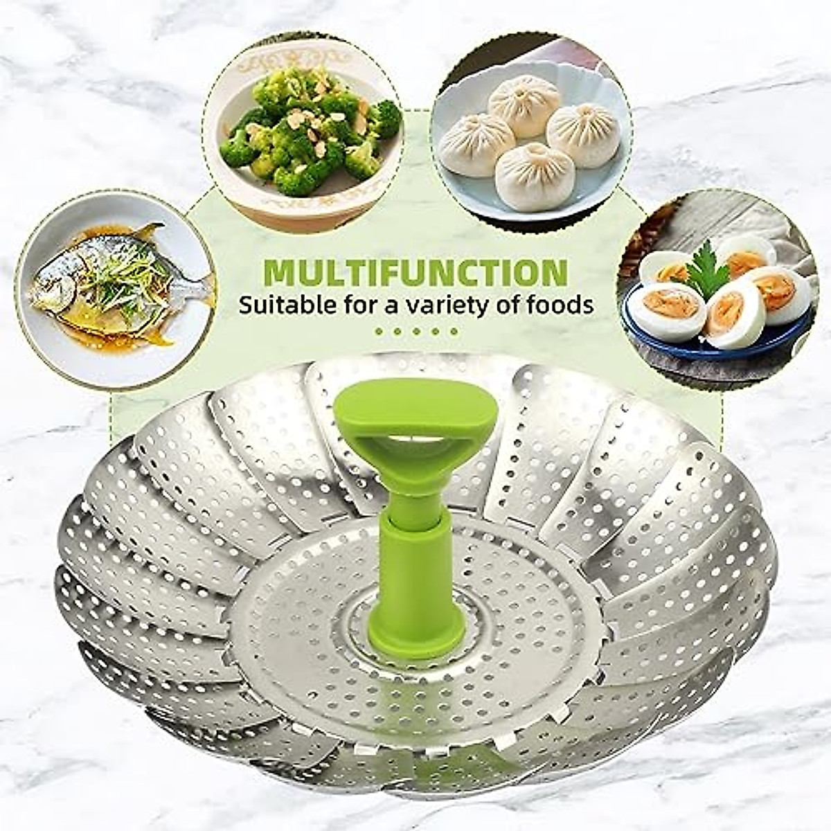 Sihuuu 1 piece Steamer Basket, 5.5" to 9" Stainless Steel Vegetable Steamer Basket,Folding Expandable Steamers for Steaming Cooking