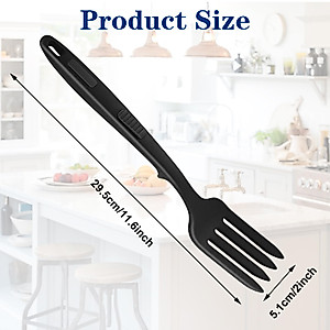 Yuanchu Silicone Flexible Fork, 11 Inch Silicone Fork Heat Resistant Cooking Fork Dishwasher Safe Kitchen Fork Nonstick Blending Fork for Cooking Utensil for Kitchen Stir Mix Mash(Black)