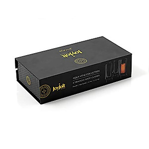 JoyJolt Aqua Vitae Shot Glass Set of 4. Crystal Shot Glasses, Triangle Clear Shot Glasses Set with Off Set Base. 1 – 2 oz Cups for Tequila, Limoncello, Vodka or Aperitif. Fun Christmas Gifts