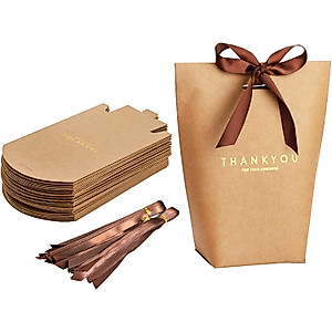 Frcctre 40 Pack Thank You Gift Bags with Ribbons, 3.1"X2.3"X 6.5" Kraft Paper Gift Wrap Boxes Party Favor Treat Bags Goody Bags Candy Cookie Bags for Wedding Bridal Shower Birthday Party
