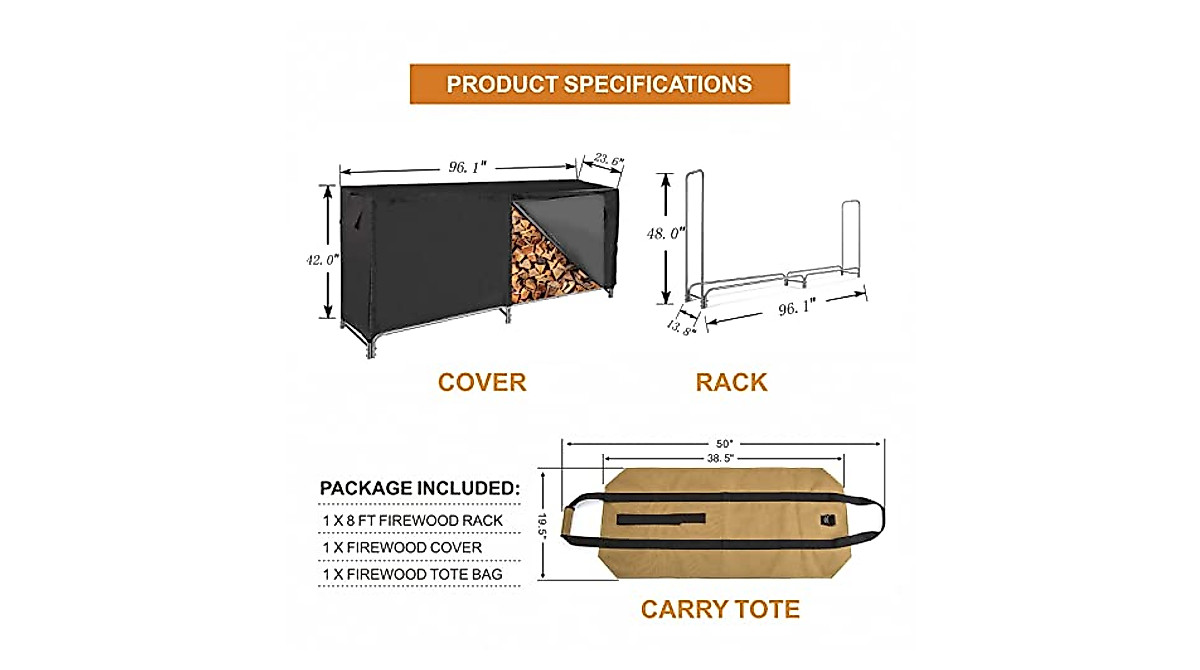 Emalie 8ft Firewood Log Rack w/ Cover & Tote - Outdoor/Indoor