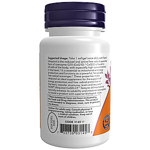 NOW Foods Supplements, Ubiquinol CoQH-CF™ (the Active Form of CoQ10 - 50 mg with Superior Bioavailability), 60 Softgels