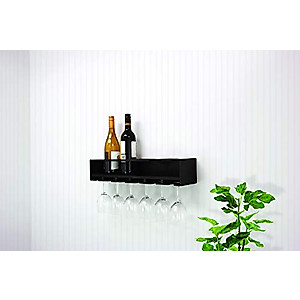 Kiera Grace Claret Wine Bottle & Glass Holder Shelf, 22.5", Black