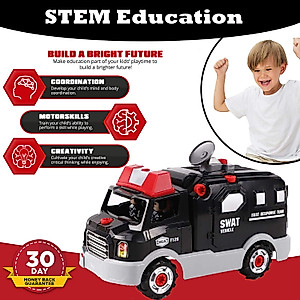 Liberty Imports Take Apart Toy Set, Build Your Own Vehicle with Drill, Sounds & Lights, Buildable STEM Learning Construction Kit for Toddlers, Kids, Boys (SWAT Truck)