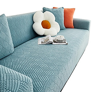 GUYIRT High Stretch Sofa Cover, Dustproof Furniture Protector for 1 2 3 4 Seater Sofa, Anti Slip Sofa Slipcovers with Elastic Strap-Blue-4 Seater(235-300cm)