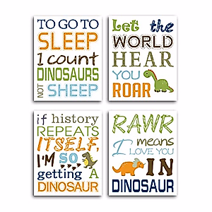 HPNIUB Watercolor Inspirational Lettering Quote Wall Art Print Set of 4 (8”X10” Wildlife Animal Dinosaur Canvas Poster for Kids Baby Bedroom Classroom Nursery Decor, No Frame