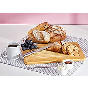 RoyalHouse Large Premium Natural Bamboo Bread Cutting Board with Crumb Tray, Bread Serving Tray for Kitchen