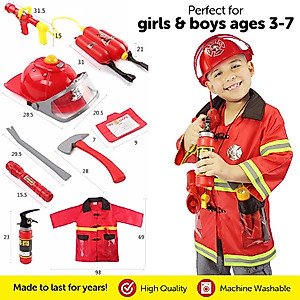 Liberty Imports 12 Piece Kids Fireman Costume Gear Firefighter Chief Dress Up Clothes for Role Play Toy Set with Backpack Water Gun, Fire Extinguisher and Accessories